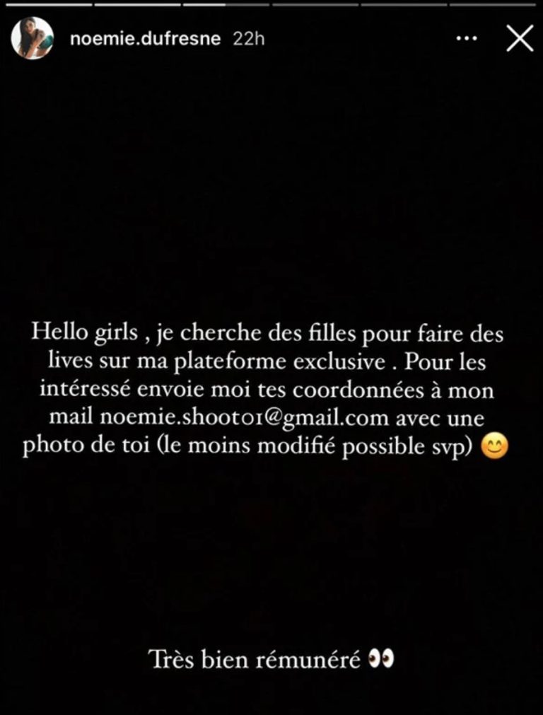 Noémie Dufresne Cherche Des Filles Pour Collaborer à Son Onlyfans