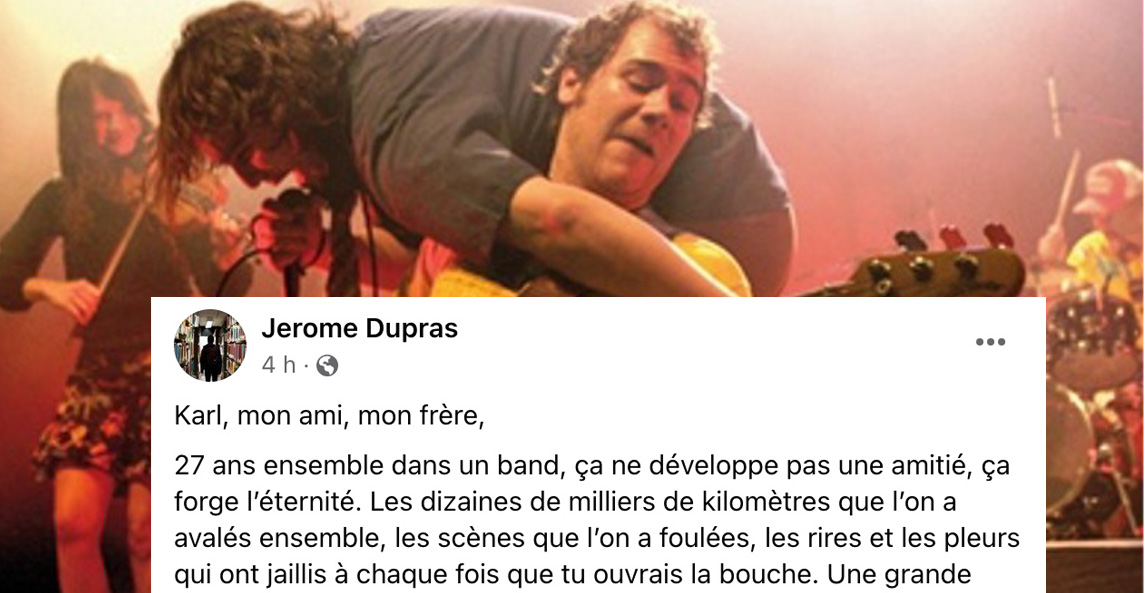 Le bassiste des Cowboys Fringants Jérôme Dupras écrit un mot rempli d ...