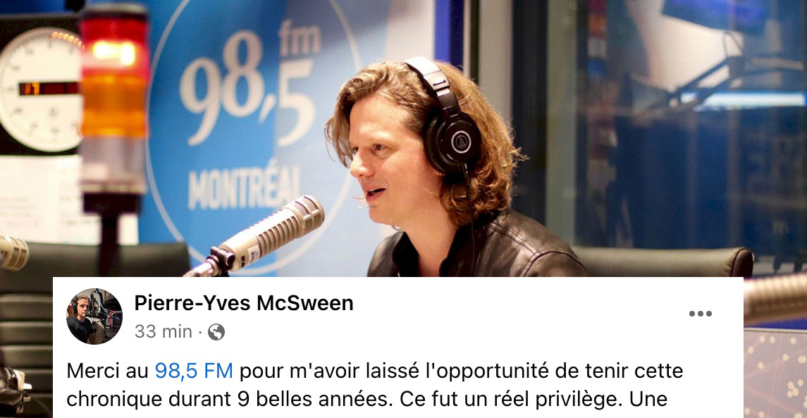 Pierre-Yves McSween ne sera pas de retour à l'émission du matin au 98,5 FM