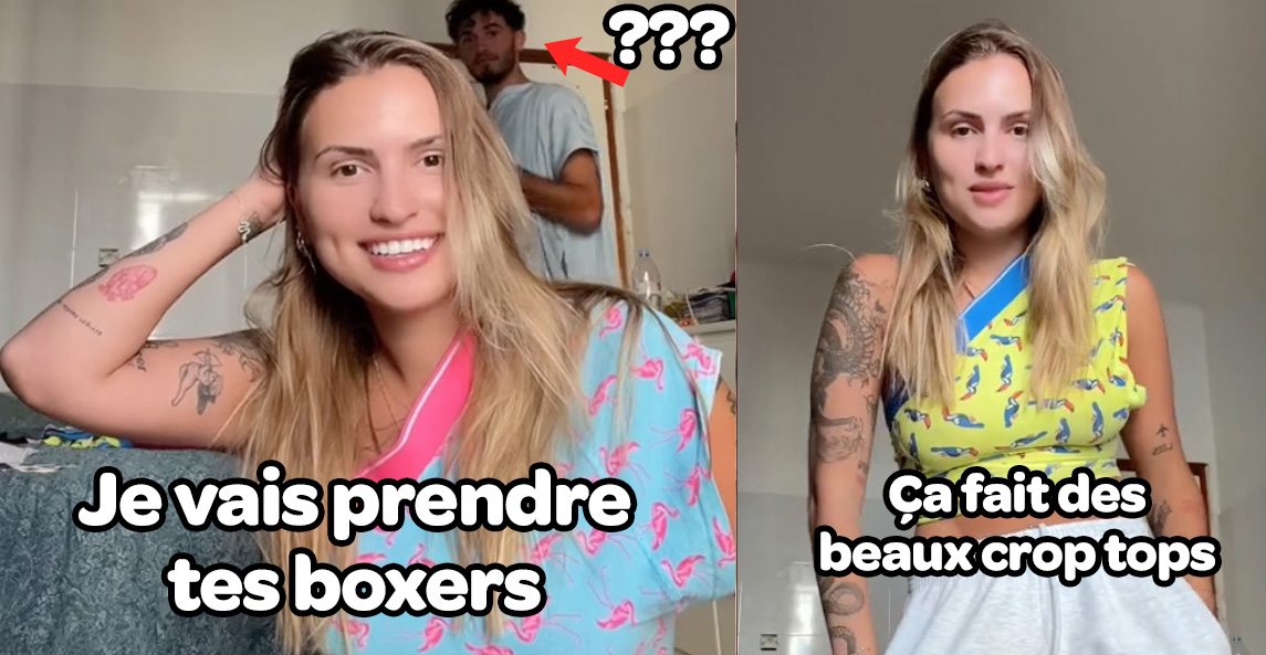 La nouvelle mode d'utiliser le boxer de son chum pour faire un crop top