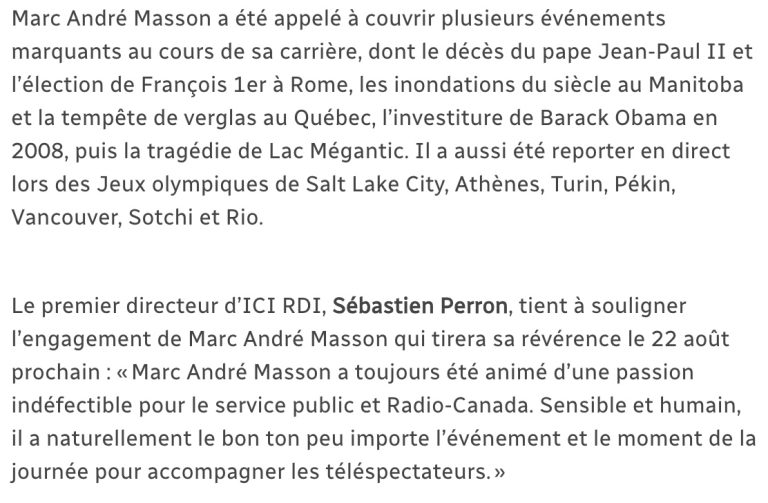 Après 43 ans à Radio-Canada l'animateur Marc Andrée Masson annonce sa ...