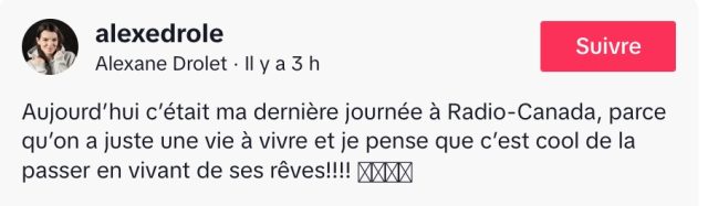 La journaliste Alexane Drolet quitte officiellement Radio-Canada pour ...