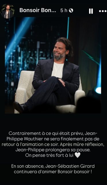 Jean-Philippe Wauthier prolonge sa pause et ne revient pas à Bonsoir Bonsoir pour le moment